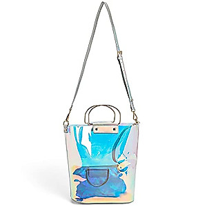 Like Dreams Women's Transparent PU Hologram 2 in 1 Tote Bag Set Gold Handle Inner Pouch Handbag (Hologram)