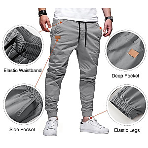 JMIERR Mens Casual Joggers Pants - Cotton Drawstring Chino Cargo Pants Hiking Outdoor Twill Track Jogging Sweatpants Pants with Pockets for Men, US 40(2XL), C Light Grey