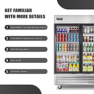 KITMA 54" Two Section Two Solid Doors Reach-in Commercial Refrigerator, 49 Cubic Feet, Automatic Defrost
