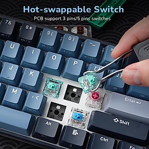 RK ROYAL KLUDGE RK61 Plus Wireless Mechanical Keyboard, 60% Percent Gaming Keyboard with Bluetooth/2.4G/Wired, Hot Swappable RGB PC Keyboards with USB Hub for Win/Mac, Silence Linear SkyCyan Switches