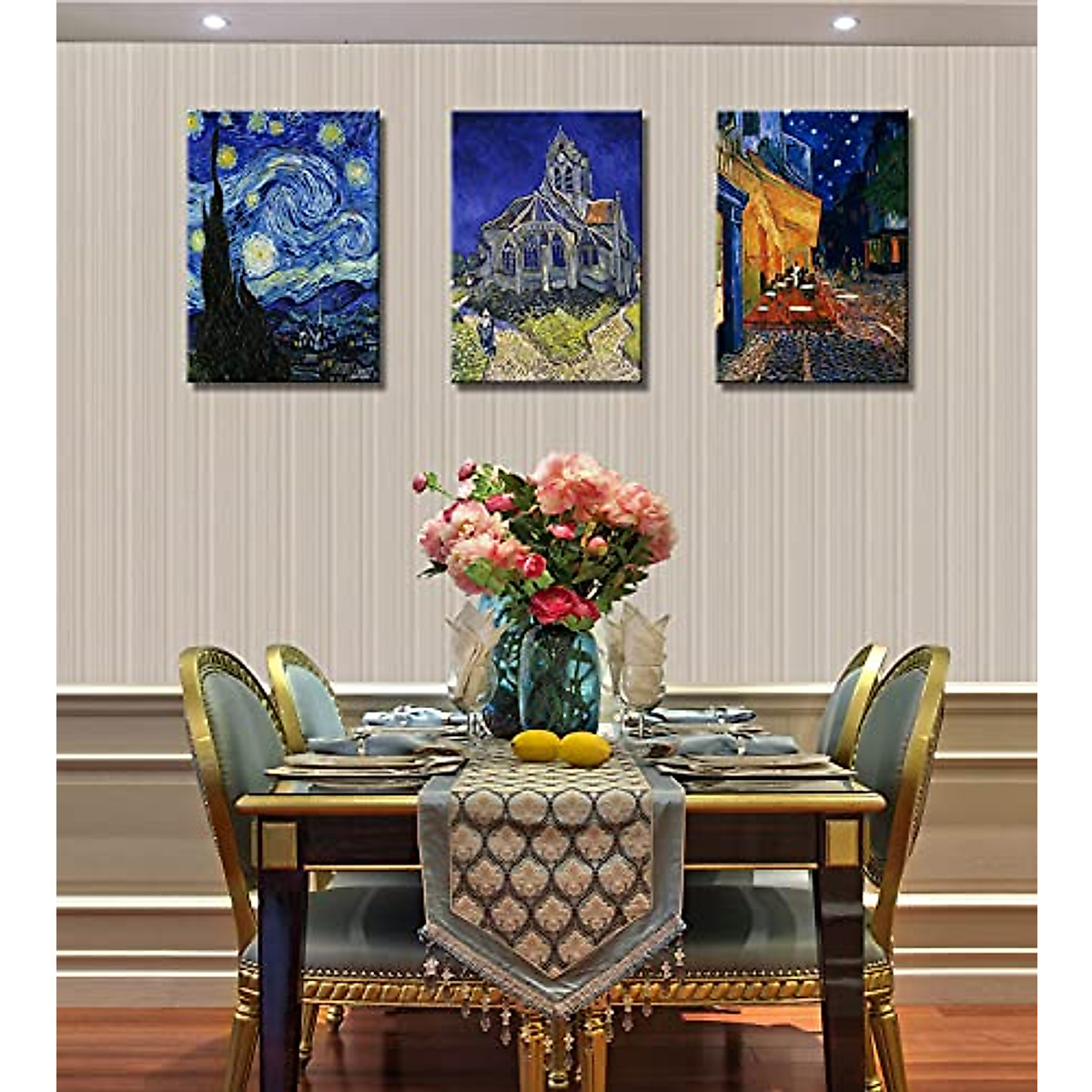 msspart Canvas Prints Giclee Artwork for Wall Decor, Classic Van Gogh Artwork Painting Reproduction Starry Night Canvas Art Picture Photo Prints for Wall Art Decoration 12"x16"x3 Piece