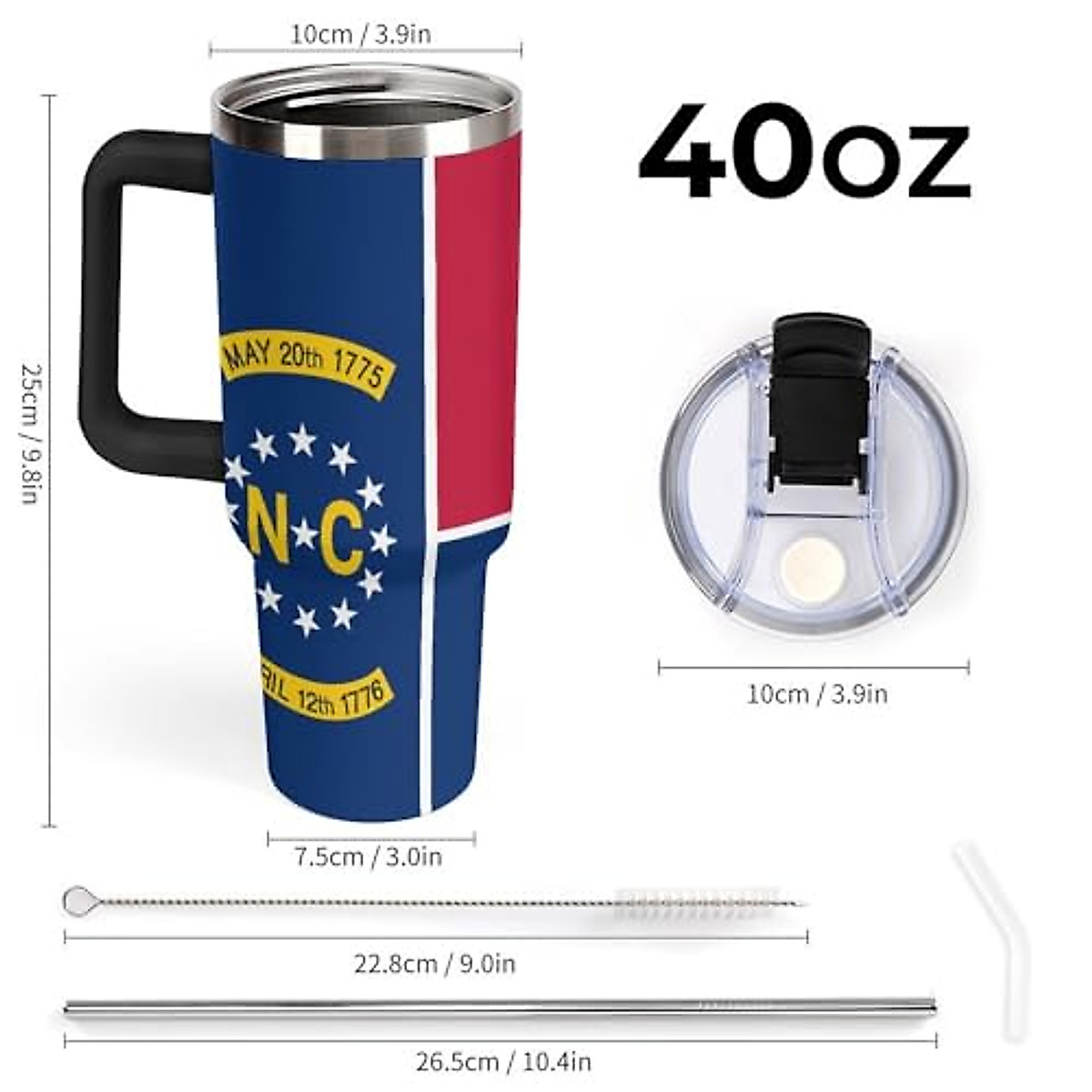 State Flag Of Carolina Insulated Tumblers with Handle Stainless Steel Coffee Mug Funny Travel Cup with Lid Straw 40oz
