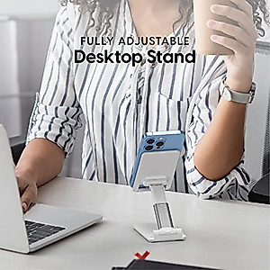 TALK WORKS Adjustable Cell Phone Desk Mount Compatible w/ iPhone 13/ Pro/ Pro Max,14/Plus/Pro/Pro Max - Flexible Stand for Office, Home, Tabletop (White)