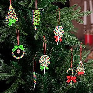 codree 8 PCS Christmas Lollipop Ornaments-Rainbow Lollipop Hanging Ornaments-Christmas Candies Polymer Clay Ornament for Xmas Tree Party Decoration