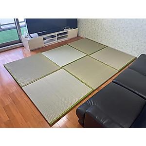 和楽美 Warabi Tatami mat for Living Room, Mattress, Rug,Portable Mattress,Japanese Bed, Rush Igusa Made in Japan 33.5in×33.5in (Asanoha)