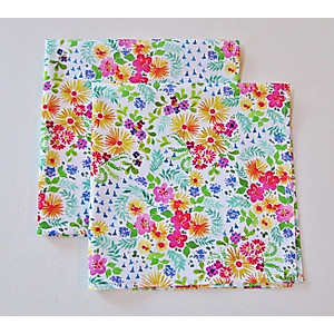 Springtime Flowers Tea Towels (Set of 2) 100% Cotton 28" x 18" Made In USA Multi-Colored Floral Print