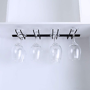 TIANGU Under Cabinet Wine Glass Rack,Stemware Rack Holds up to 8 Wine Glass,Hanging Wine Glass Holder,Metal Wine Glass Hanger,Glasses Organizer for Home Bar Kitchen(Black)