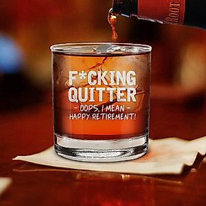 shop4ever F cking Quitter Oops I Mean Happy Retirement! Engraved Whiskey Glass 11 oz. Gift for Retiree