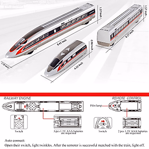 Remote Control Electric Bullet Train Sets, Battery-Powered High Speed Rail Toy with Sound & Light, Die Cast Alloy Model Express Car, Gifts for Kids 3 4 5 6 7 8+