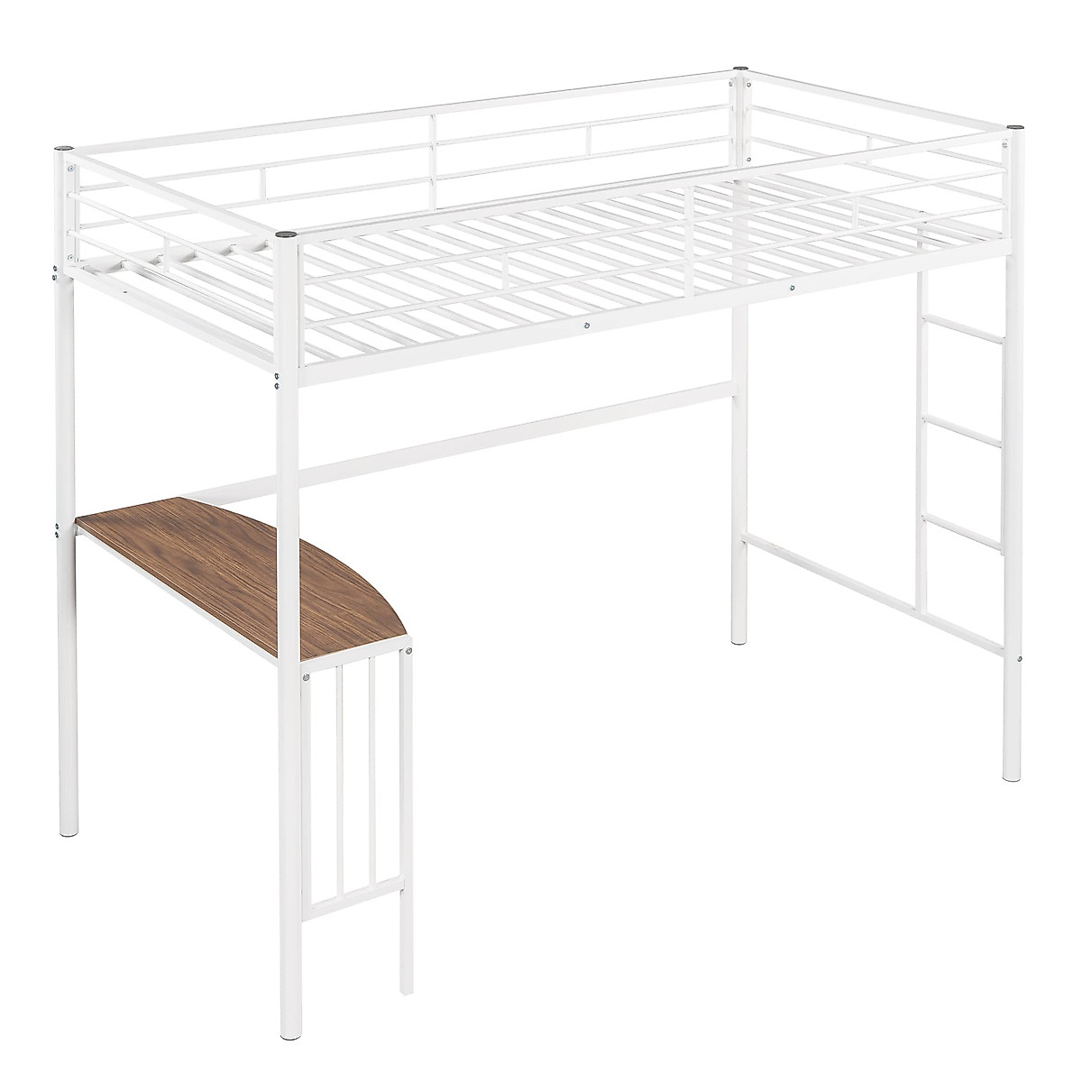 BIADNBZ Twin Over Full Metal Bunk Bed with Desk, Steel L Shaped Bedframe w/Ladder and Quality Slats for Kids, Adults, No Box Spring Needed, Metallic White
