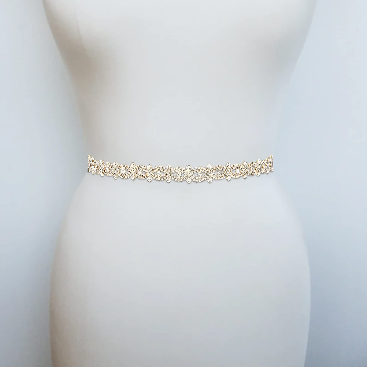 Rhinestone Belt Sliver Sparkly Crystal Dimonad Belt for Women Dresses Wedding Dress Bridal Belt Gold Loop
