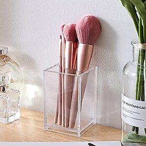 2 Pack Acrylic Pen Holder Makeup Brush Holder Clear Pencil Makeup Brush Storage Organizer Cup for Office Acrylic Desk Accessories Dorm Bathroom Supplies