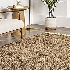 nuLOOM Raleigh Farmhouse Jute Tasseled Area Rug, 10x14, Natural