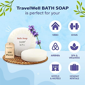 Travel Well Bar Soap Bulk - 100 Pack, 1.0 oz Travel Size Soap Bars - Individually Wrapped For Hotels and Motels - Great for Vacation Rental and Airbnb Toiletries or Hygiene Kits Supplies