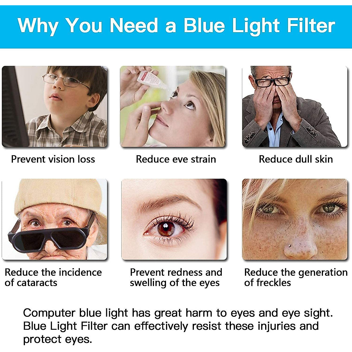 Anti Blue Light Screen Protector for TV 40~75 Inch - Anti-Glare Film for LCD, LED, 4K OLED & QLED HDTV,55inL1221xW689mm