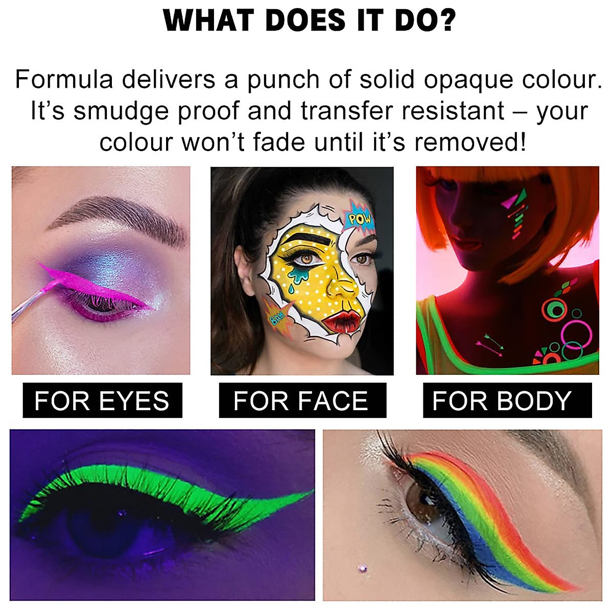 2 PCS Water Activated Eyeliner Palette 8 Colors Neon Face Paint Liner Makeup UV Glow Longlasting Fluorescent Face and Body Paint with Brush for Halloween Christmas (Set AB)