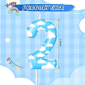 Tondiamo Blue White Number 2 Candle Toy Cloud Birthday Cake Topper Decorations Cute Story Birthday Candle Cake Candle for Boys Girls Baby Shower Party Decor Supplies