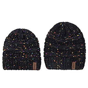 2PCS Parent-Child Family Beanie Cap Set, Mother & Baby Daughter/Son Winter Warm Knit Crochet Beanie Hat for Boys Girls Navy