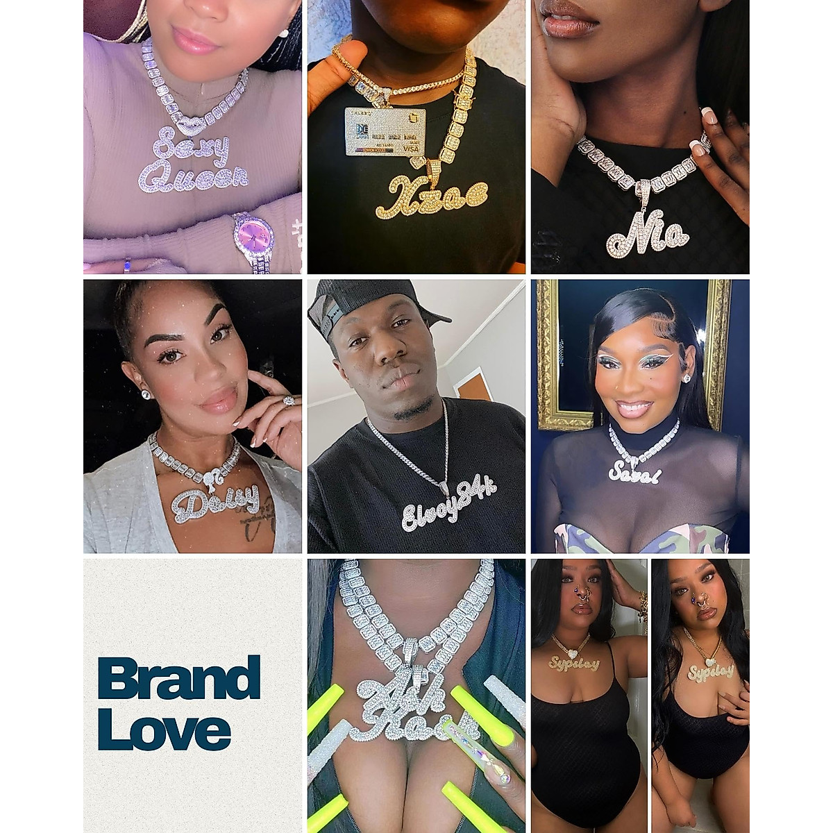 Iced Out Custom Name Necklace with Cuban Link Chain for Man Women, Hip Hop 14k Real Gold Plated Personalized Initial Letter Pendant Necklaces, Handmade Customized Nameplate Jewelry Gifts for Women Men (Heart Rose Gold/Pink)