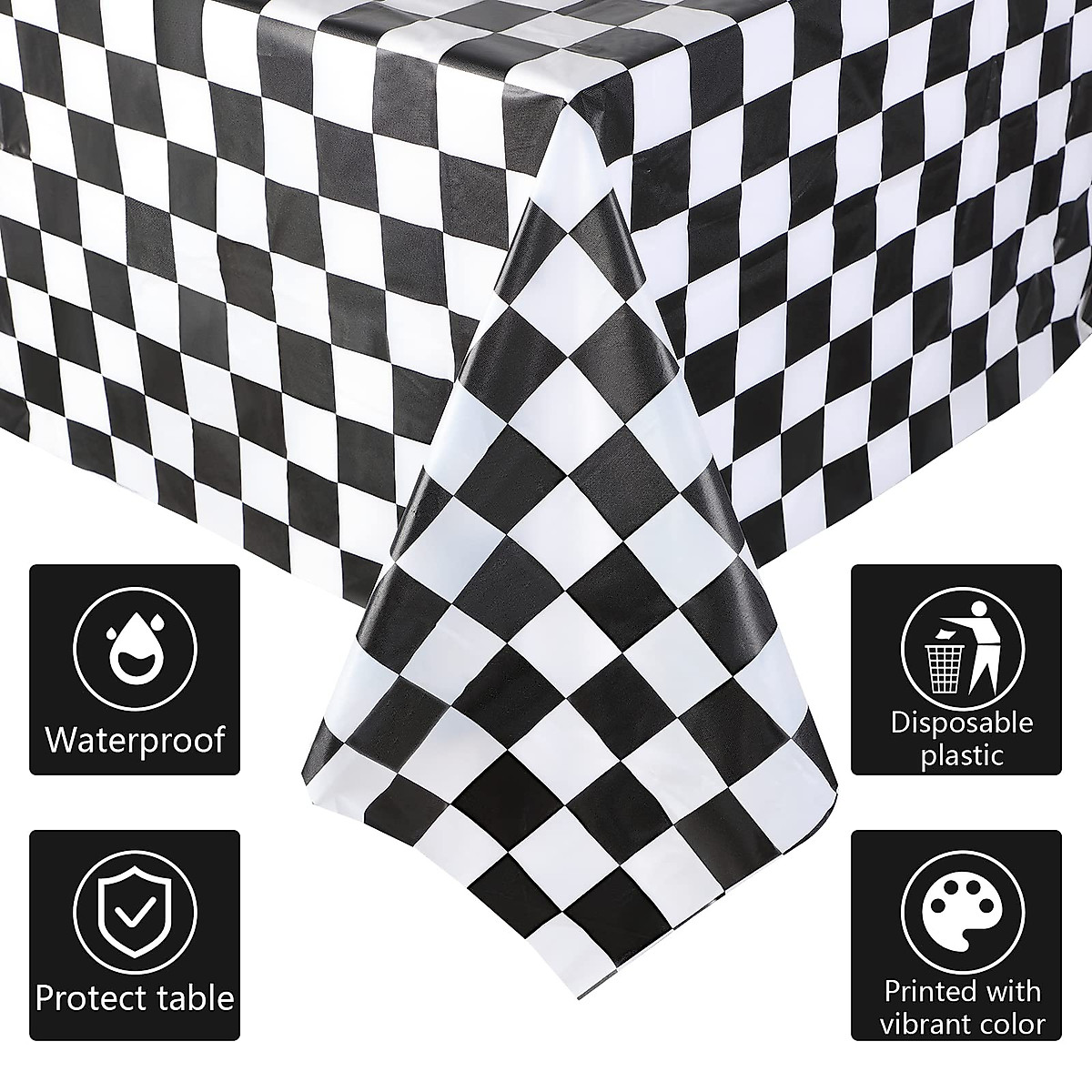 Tallew 2 Pcs Checkered Car Party Supplies Disposable Tablecloth Plastic Table Cover Black and White Checkered Race Table Runner for Racing Birthday Party Decor Favor Supplies (Black,White)