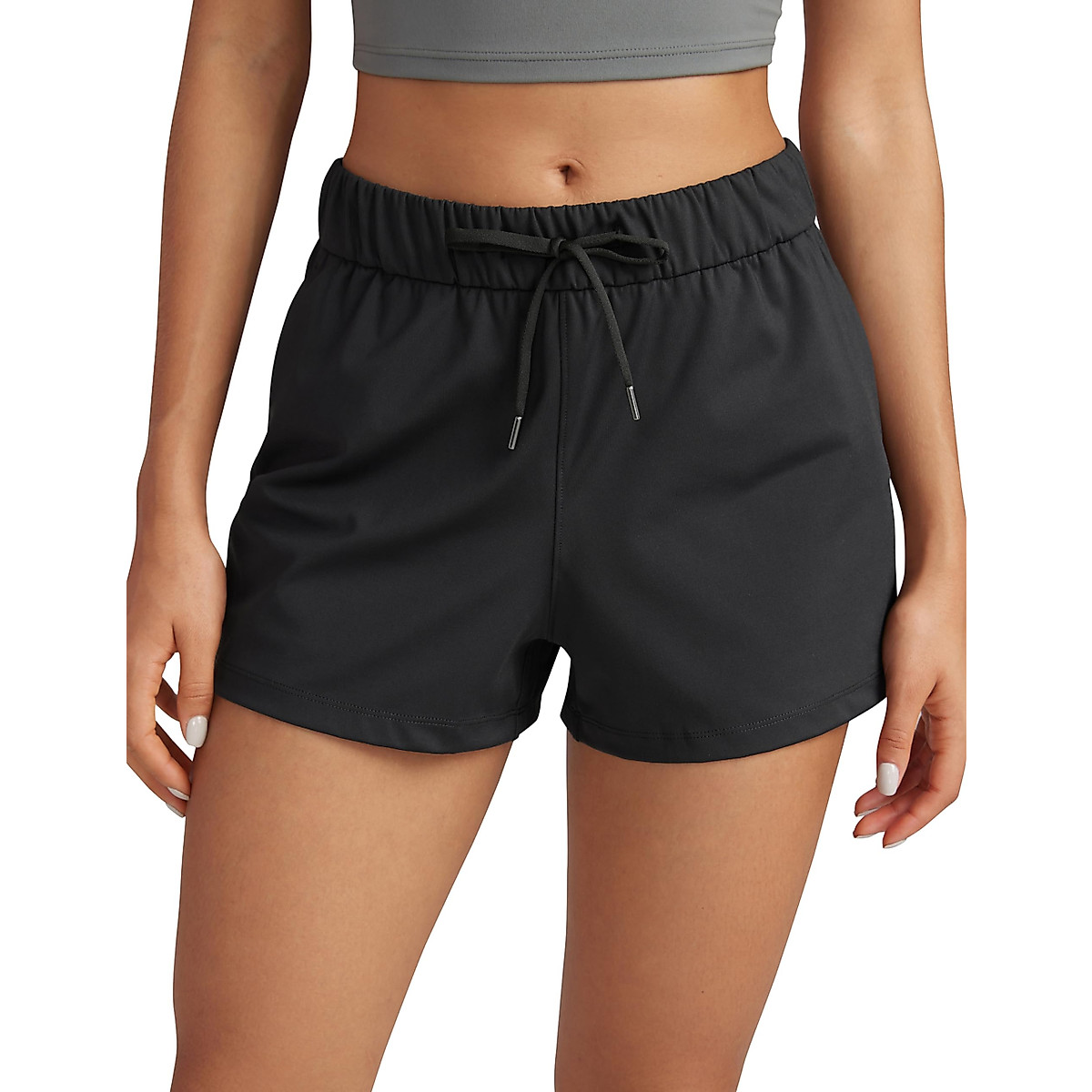 CRZ YOGA Stretch Shorts for Women Work Casual 2.5'' - Athletic Shorts with Pockets for Workout Travel Hiking Golf Black Medium