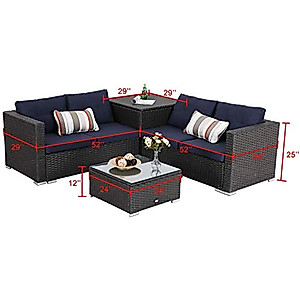 PHI VILLA 4 Piece Patio Sectional Furniture Outdoor Sofa Set with Cushion Box Storage - Navy Blue