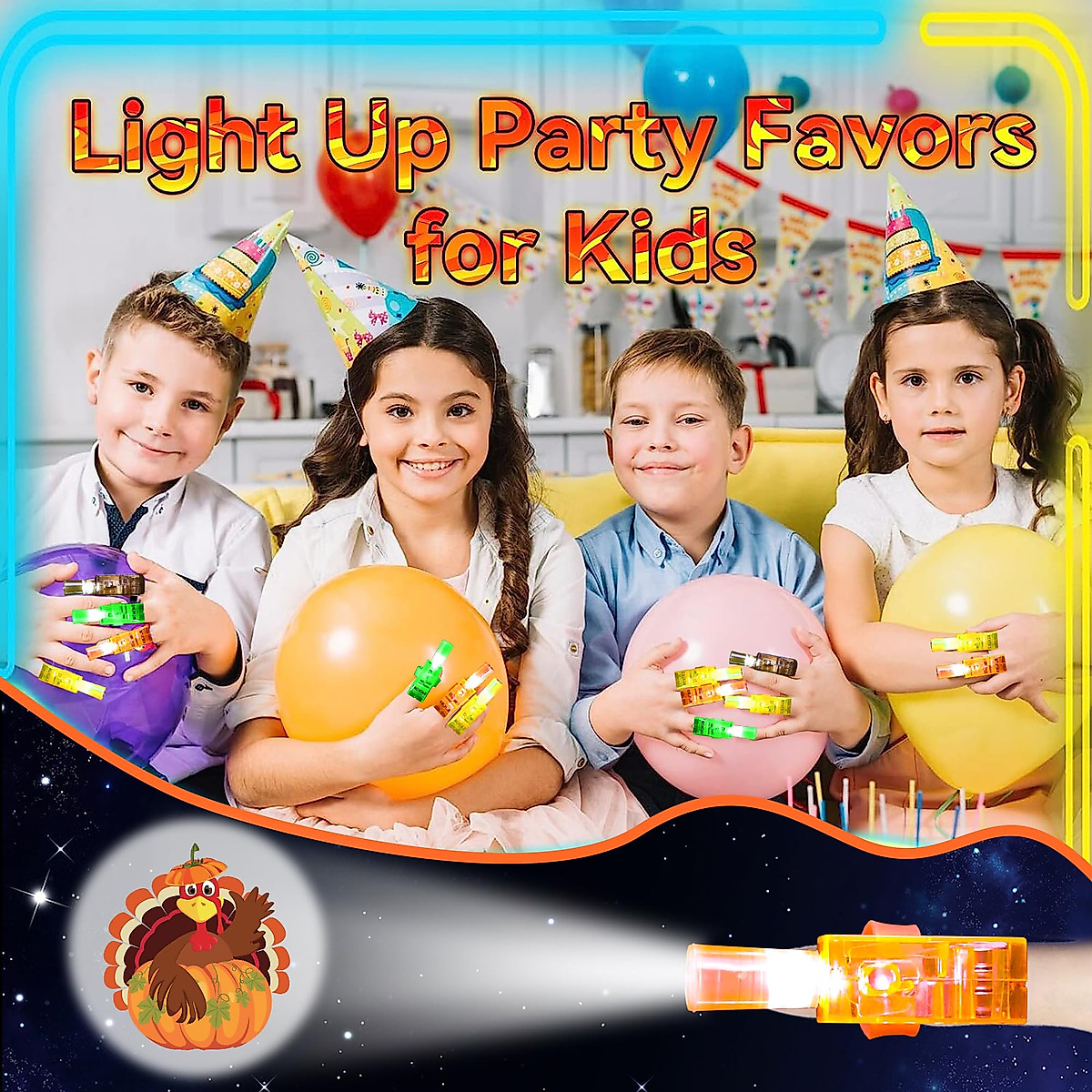 Fall Thanksgiving Party Favors, 24PCS LED Light Up Finger Lights-Turkey Pumpkin Pattern Glow in the Dark Toys Bulk for Boys Girls Harvest Class Exchange Gifts Reward Prizes Thanksgiving Party Supplies