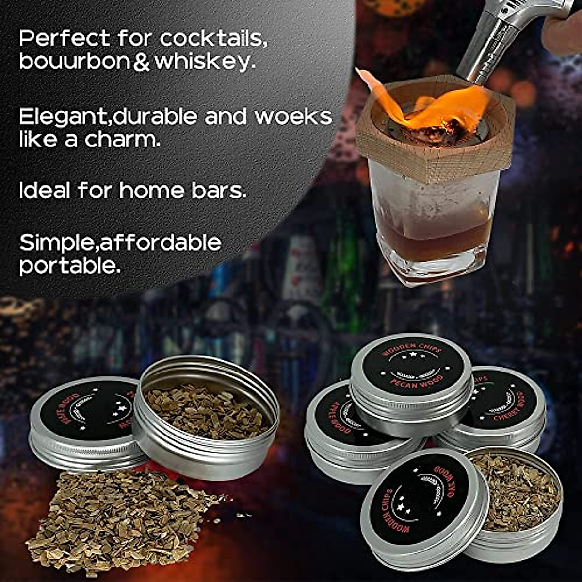 Cocktail Smoker Kit Drink Whiskey Smoker Infuser Kit with Wood Chips,Old Fashioned Smoker Kit for Cocktail, Wine, Whiskey and Bourbon(Gift for Whiskey Lover, Dad, Husband)