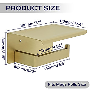 Alise Toilet Paper Holder,Bathroom Tissue Holder with Shelf,SUS304 Stainless Steel Toilet Paper Roll Holder Storage Dispenser,Self Adhesive or Wall Mount Drilling Paper Rack, Gold GYT5000-G