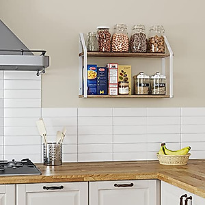 Wallniture Modena 2-Tier 24" Bathroom Organizer, Wall Shelves Kitchen Organization, Laundry Decor Book Shelves for Wall Living Room Burnt Finish, White Bracket