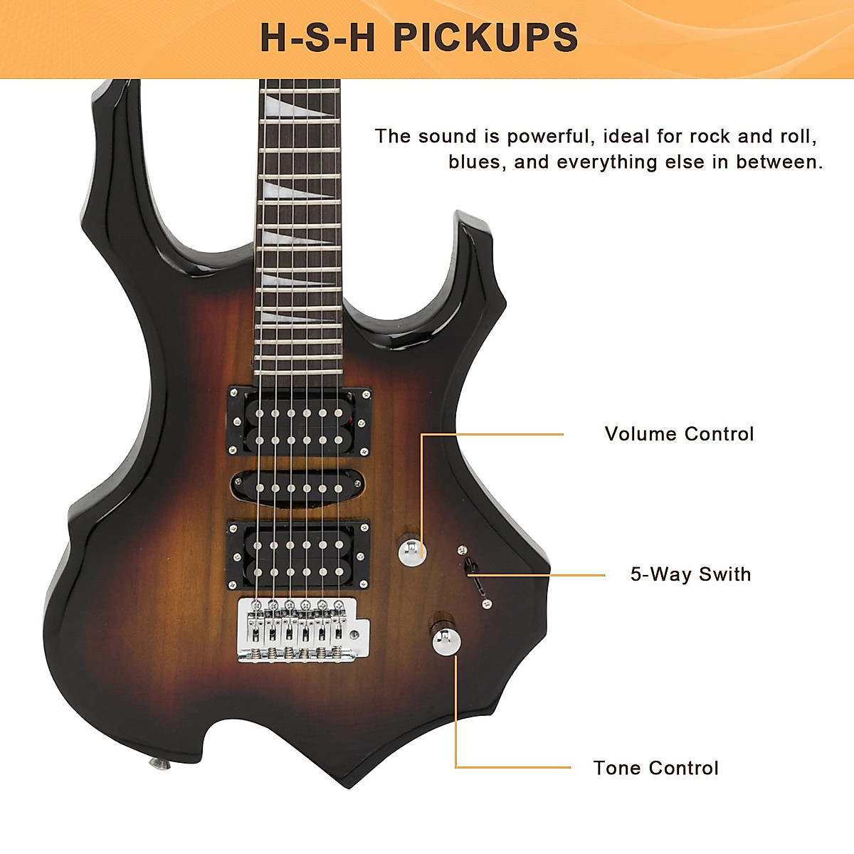 Glarry Cool Burning Fire Style Electric Guitar Christmas gift for Beginner Guitar Lover with Accessories Pack (Sunset)