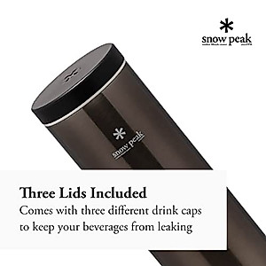 Snow Peak System Bottle - Double-Wall Insulated Stainless Steel Water Bottle with Multiple Lids - Versatile Camping & Backpacking Equipment - 500 ml - Dark Silver