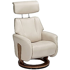 Benchmaster Augusta Taupe Faux Leather Swivel Recliner Chair Modern Armchair Comfortable Manual Reclining Footrest Adjustable Upholstered for Bedroom Living Room Reading Home Relax Office
