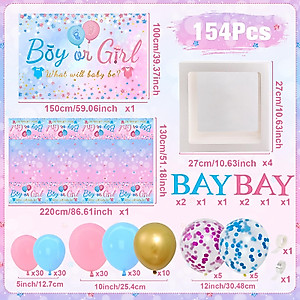 Baby Gender Reveal Party Decorations - Pink Blue Balloon Arch Garland Kits With 4pcs Baby Boxes, Gender Reveal Backdrop and Tablecloths for Baby Shower, Boy or Girl Gender Reveal Party Ideas Supplies