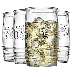 Glaver's Glass Tumbler Drinking Glasses Set of 4 – Genuine Artisan-Made Vintage Italian Original Mason – Elegant 20 Oz Clear Tumbler Glassware Set for Refreshing Drinks, Beverages, Iced Tea.