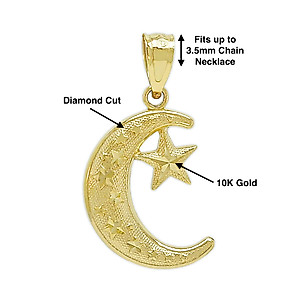 Gold Moon and Star Charm - 10 Karat Solid Gold - Moon Pendant - Celestial Jewelry (Style 2)