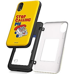 GOOSPERY for iPhone XR Wallet Case with Card Holder, Protective Dual Layer Bumper Phone Case (Noyisin Character Design-Stop Calling Me) - Yellow