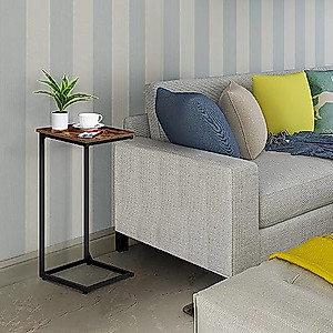Nandae C Shaped End Table, Side Table Tray Side Table Bedside Table Height 27.3'' with Metal Frame for Laptop, Snack, Sofa Couch, Bed Living Room Bedroom, Rustic Brown