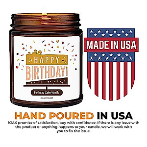 1OAK Happy Birthday Candle - Birthday Cake Candle - Birthday Candles for Women - Happy Birthday Gifts for Women - Happy Birthday Candles Gifts for Women - Bday Gift for Women - Amber Glass Jar 9oz