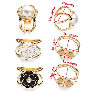 3PCS Elegant Pearl Floral Scarf Ring Clip Camellia Flower Scarf Buckle for Women Scarf Ring Buckle Women Fashion Metal Shawl Clip Buckle Lady Girls Decoration Accessories (28mm) (3, 28)