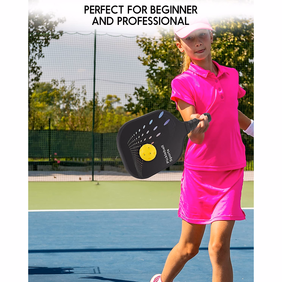 Graphite Pickleball Paddles Set of 4 Pickleball Racquet 6 Pickleball Balls 1 Bag 4 Replacement Soft Grip, Polypropylene Honeycomb Core Lightweight Indoor/Outdoor Pickle Ball Equipment for Men Women