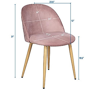 Yaheetech Velvet Dining Chairs Accent Kitchen Chair Living Room Chair for Vanity/Makeup/Leisure Upholstered Side Chairs with Soft Velvet Seat Backrest Metal Legs Set of 2, Pink