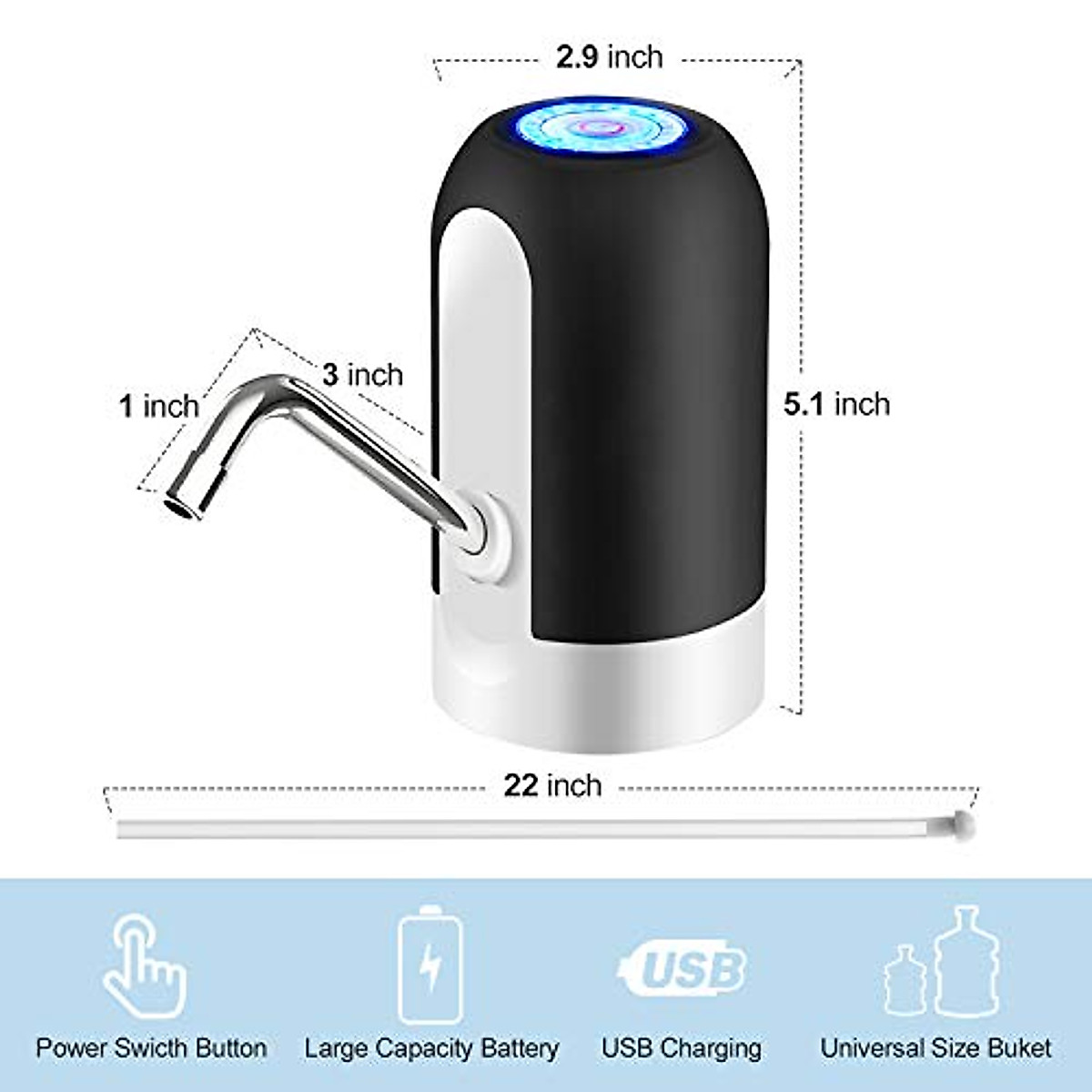5 Gallon Water Bottle Dispenser, USB Charging Water Bottle Pump, Portable Water Dispenser Pump for Camping