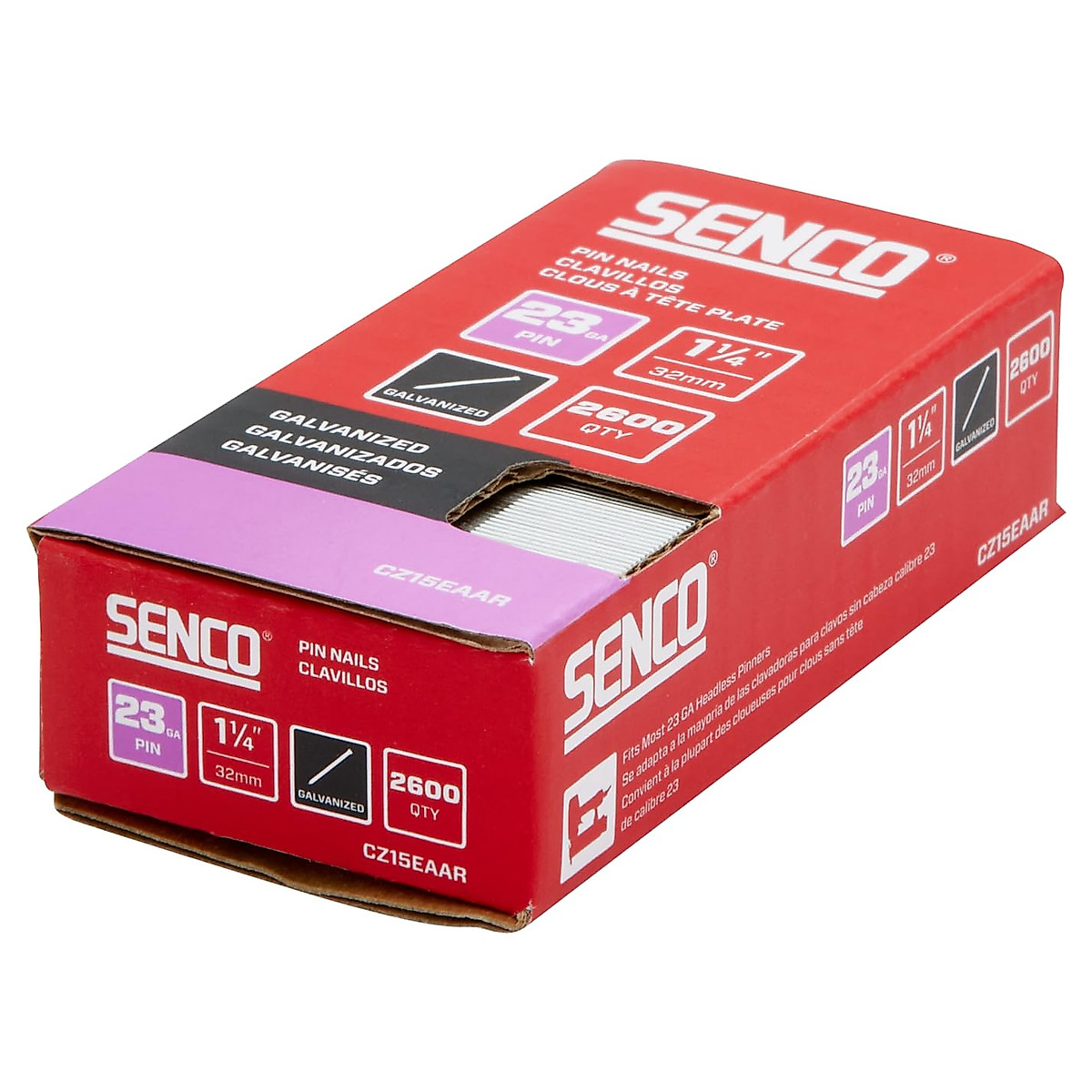 SENCO CZ15EAAR 1-1/4" 23 Gauge Pin Nails, Galvanized Finish 2,600 Count Pack