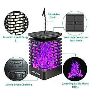 99LEDs Solar Lantern Purple, AOUNQ Upgraded Flickering Flame Hanging Solar Lantern Solar Lights Outdoor Waterproof, Solar Hanging Lanterns Outdoor Halloween Decorations for Patio,Garden,Yard (2Pack)