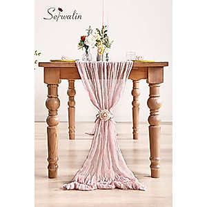 Serwalin Cheesecloth Table Runner 13ft x 35" Gauze Table Runner for Wedding Reception Bridal Shower Baby Shower,Long Pink Table Runner 157” x 35”Rustic Boho Party Table Decor