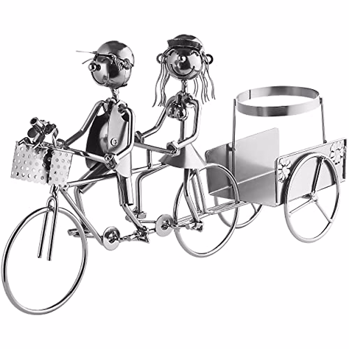 BRUBAKER Wine Bottle Holder Couple on Tandem Bicycle Metal Sculptures and Figurines Decor Wine Racks and Stands Gifts Decoration