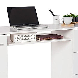 Madesa Computer Desk with 3 Drawers, 1 Door and 1 Storage Shelf, Wood Writing Home Office Workstation, 30” H x 18” D x 53” W - White