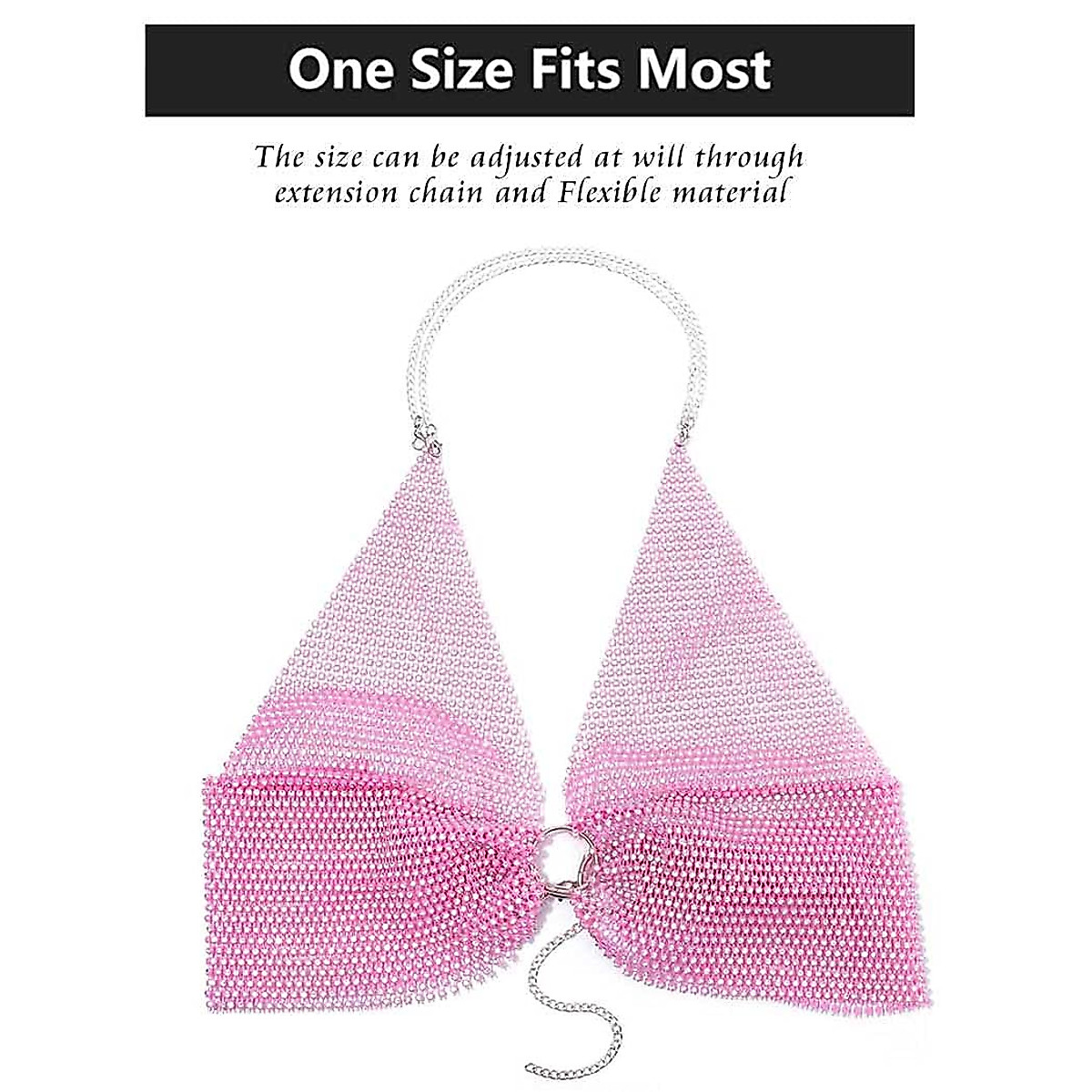 Zeelina Easter Rhinestone Bra Chain Bikini Black Sparkly Crystal Crop Top Body Chains Beach Nightclub Festival Rave Chest Accessories Jewelry for Women and Girls (Pink)