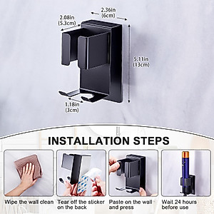 WAYASI Hair Straightener Holder Wall Mounted Blow Dryer Holder, Stainless Steel Blow Dryer and Curling Iron Holder, Black Hair Dryer and Straightener Holder, Bathroom Hair Tools Organizer and Storage